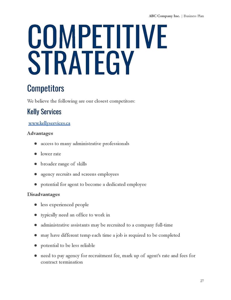 How to Write an Effective Business Plan: Competitive Strategy - Treana ...